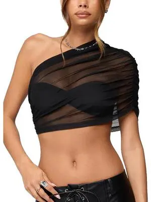 EDIKTED Layered Bandeau Sheer Mesh Top - Black