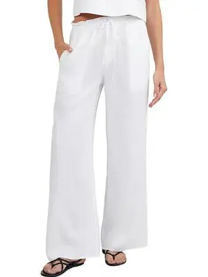 Bella Dahl Ruffle Waist Wide Leg Linen Pants - White