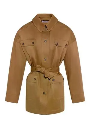 YVES SALOMON Linen Shirt Jacket Brown