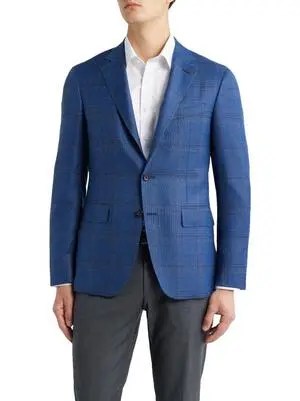 Canali Kei Trim Fit Plaid Wool & Silk Blend Sport Coat - Brt Blue