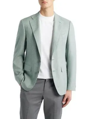 Canali Trim Fit Check Textured Silk & Wool Sport Coat - Light Green
