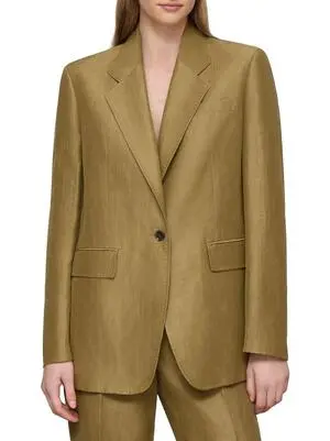 Lafayette 148 New York Linen-blend Blazer - Khaki Green