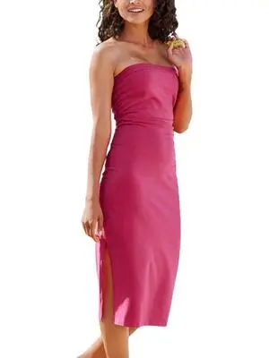 LASCANA Strapless Back Cutout Midi Dress - Fuchsia