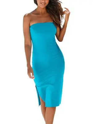 LASCANA Strapless Back Cutout Midi Dress - Turquoise
