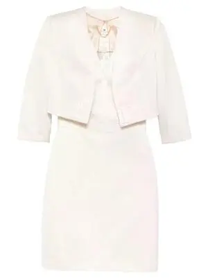 Elisabetta Franchi Logo Cropped Jacket Dress - Neutrals