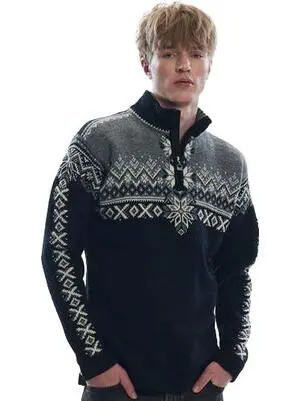 DALE OF NORWAY 140th Anniversary 1/4-zip Sweater - Black/smoke/off White