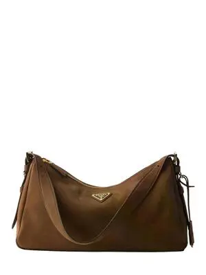 Prada Large Nubuck Leather Shoulder Bag - Brown
