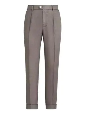 Brunello Cucinelli Brunello Cucinelli Garment-Dyed Linen Gabardine Pleated Trousers Brown