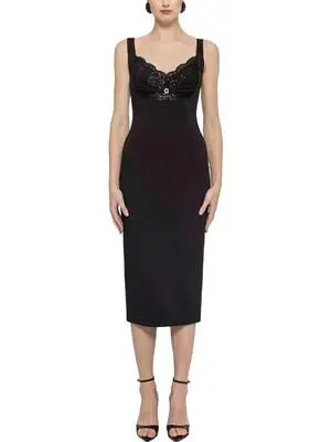 NISSA Lace And Sequin Embellished Midi Dress - Black