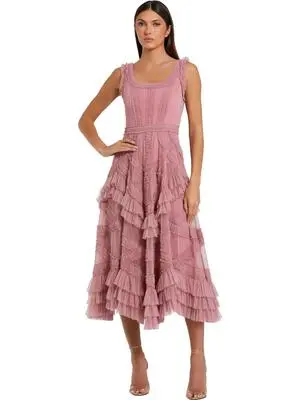 Mac Duggal Petite Ruffle Midi Dress - Antique Rose