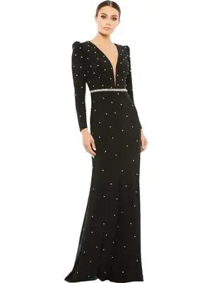 Mac Duggal Jewel-encrusted Plunge Neck Gown - Black / Silver