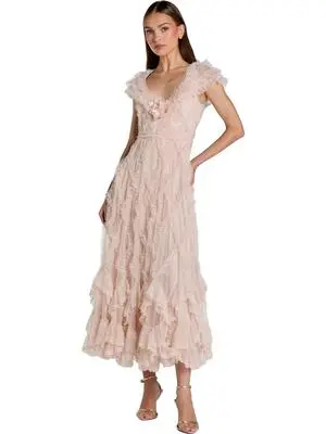 Mac Duggal Petite Ruffle A-line Midi Dress - Blush