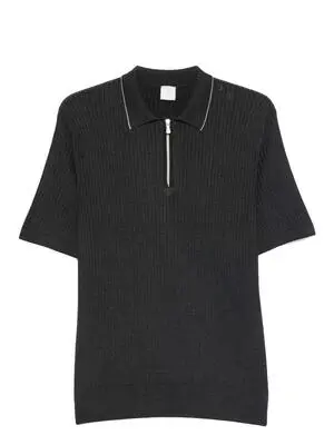 Eleventy Half-zip Ribbed Polo Shirt - Black