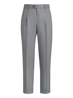 Brunello Cucinelli Virgin Wool And Silk Lightweight Hopsack Pleated Trousers - Grey