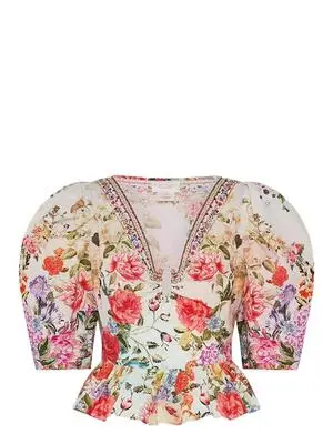 Camilla Floral Print Puff-sleeve Blouse - White