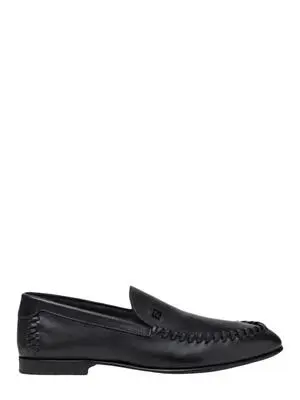 Fendi Logo Detail Stitching Loafers - Black