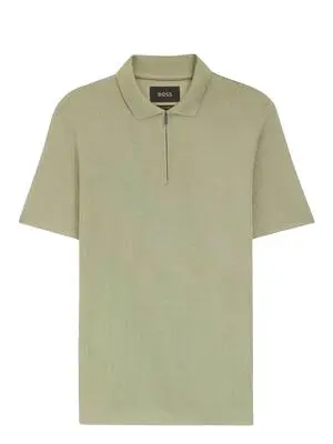 BOSS Half-zip Textured Polo Shirt - Neutrals