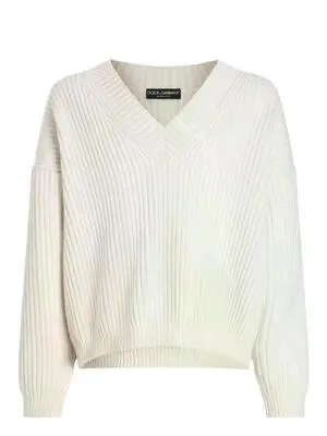 Dolce & Gabbana V-neck Ribbed Knit Sweater - White