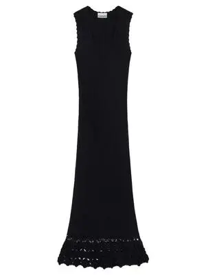 GANNI Crocheted V-neck Maxi Dress - Black