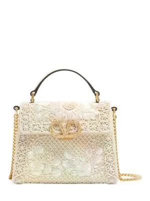 Valentino Garavani Vsling Mini Embroidered Handbag With Jewel Logo - Neutrals
