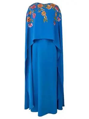 Carolina Herrera Embroidered Cape-front Caftan - Blue