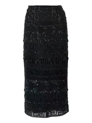 Carolina Herrera Embroidered Tulle Midi Skirt - Black
