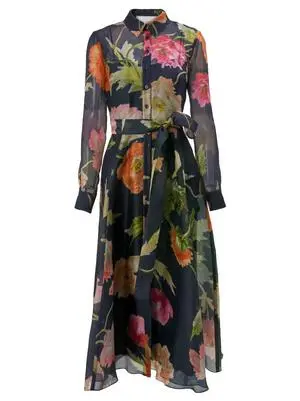 Carolina Herrera Floral Belted Midi Dress Blue