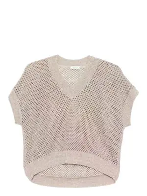 Peserico V-neck Open-knit Sweater - Brown