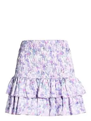 Maje Mini Floral-print Ruched Skirt - Purple