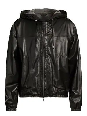 Add Ovine Leather Hooded Jacket - Black