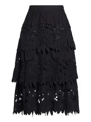Farm Rio Daisy Embroidered Midi Skirt - Black