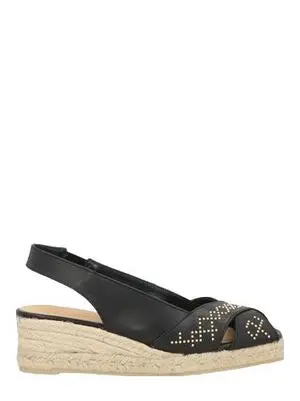 CastaÑer Leather Espadrille Wedge Sandals - Black