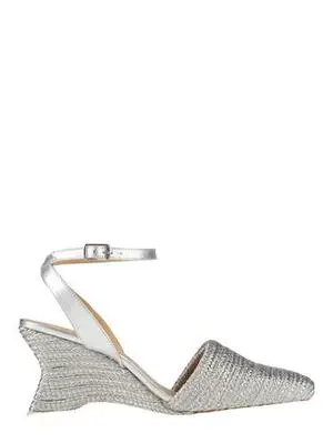 CASTAÑER CASTAÑER Silver Textile Fibers Wedge Pumps With Buckle Ankle Strap
