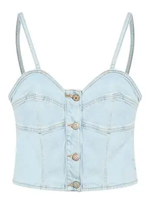 VICOLO Crop Denim Top - Blue