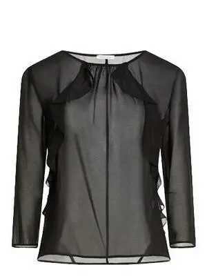 Patrizia Pepe Ruched Georgette Top - Black
