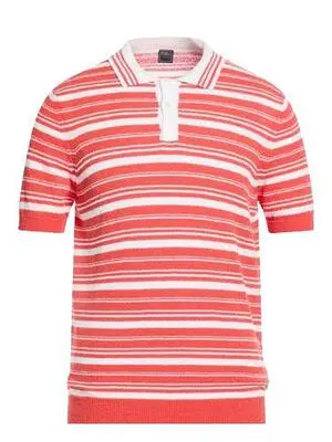 Fedeli Striped Knit Polo - Tomato Red