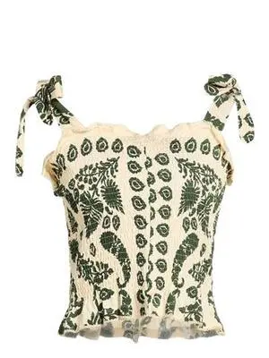 Sandro Paisley Print Shirred Viscose Cropped Top - Ivory
