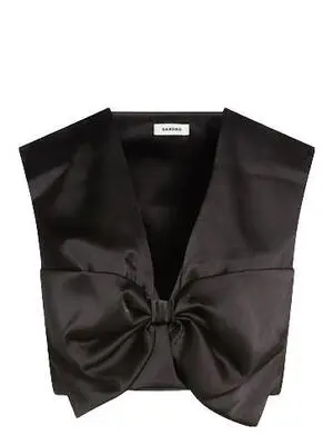 Sandro Top In Satin With Bow Detail - Black