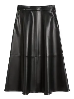Max Mara Faux Leather Flared Midi Skirt - Black