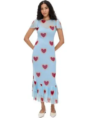 NEVER FULLY DRESSED Katie Heart Mesh Maxi Dress