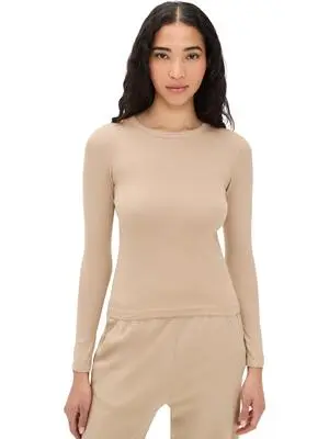 Enza Costa Supima Cotton Long Sleeve Tee - Stone