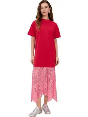 NEVER FULLY DRESSED Cara T-shirt Dress - Red & Pink