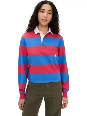 Polo Ralph Lauren Vintage Jersey Long Sleeve Polo - Sunset Red/greenwich Blue