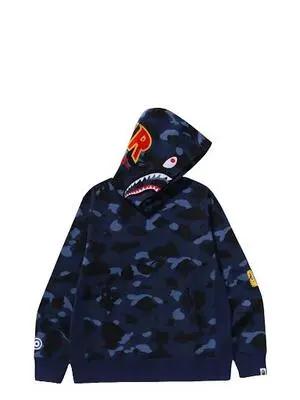 A BATHING APE Camouflage Shark Pullover Hoodie - Navy Blue
