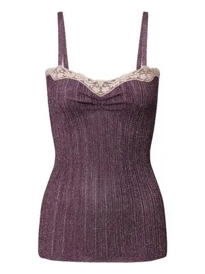 Valentino Garavani Lace-trimmed Lamé Top - Purple