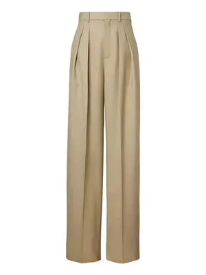 Saint Laurent Wool And Silk Wide-leg Pants - Beige