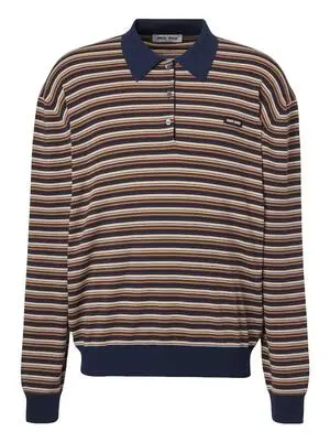 Miu Miu Striped Virgin Wool Polo Sweater - Multicoloured