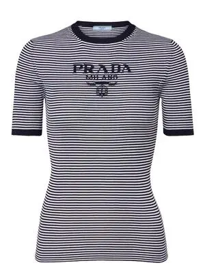 Prada Logo Striped Silk Sweater - Blue