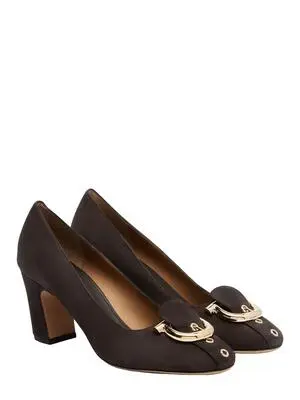 FERRAGAMO Gancini Suede Pumps - Brown