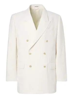Auralee Double-breasted Wool, Cotton, And Linen Blazer - White